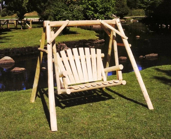 Cedar Log 4ft Yard Swing & Frame perfect for log cabins, campgrounds ...